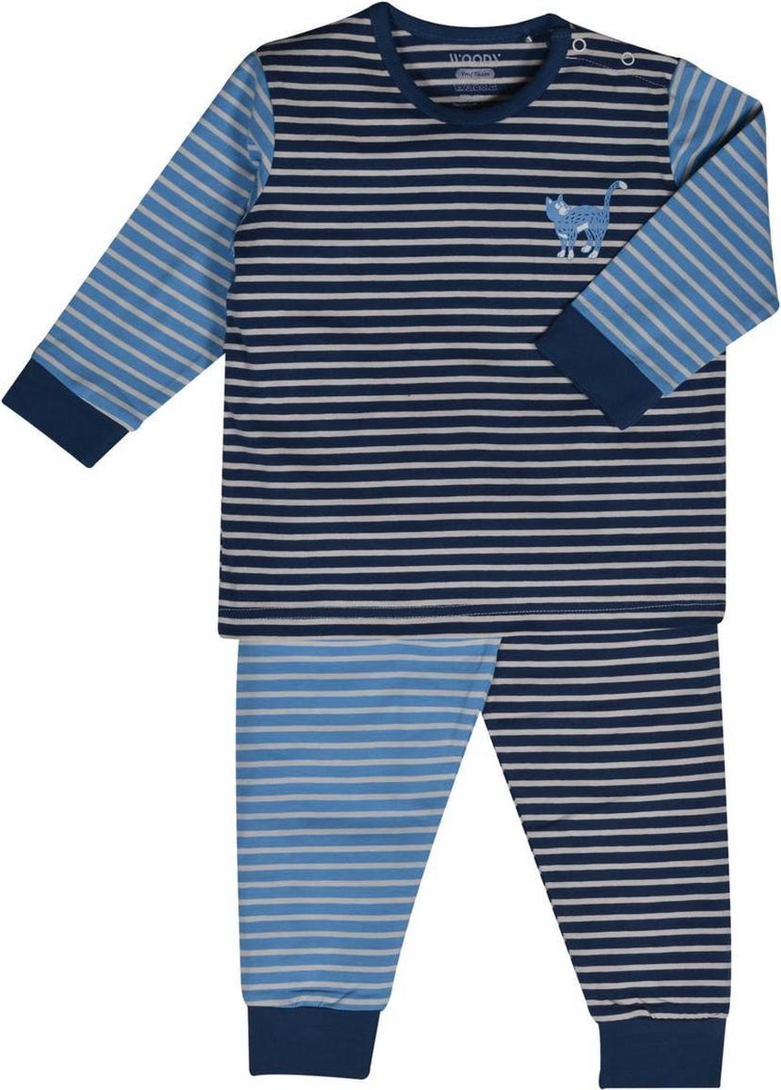 Woody - Jongens pyjama - Kat - blauw-gebroken wit gestreept - 202-3-PLD ...