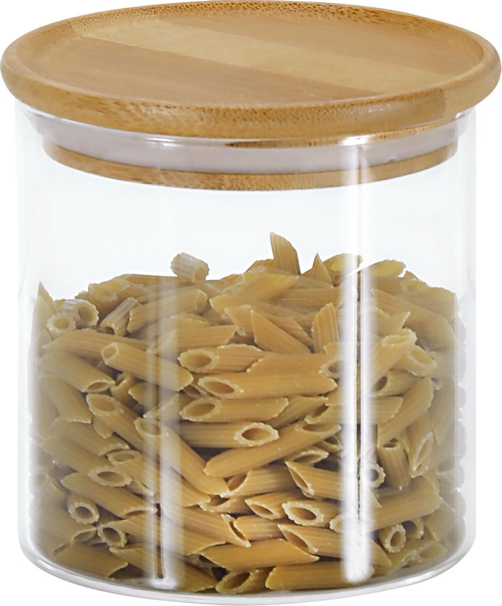 3x Glazen voorraadpotten met bamboe deksel 10 x 10 cm - Bewaarpotten ...