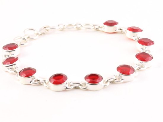 Zilveren schakelarmband met rode chalcedoon | bol
