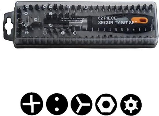 Security bit set - 62 pieces | Premium coating bits | bol.com