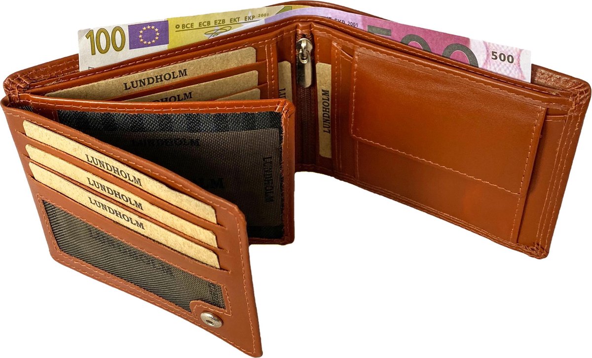 Lundholm leren portemonnee heren leer bruin - hoogwaardig glad leer ...