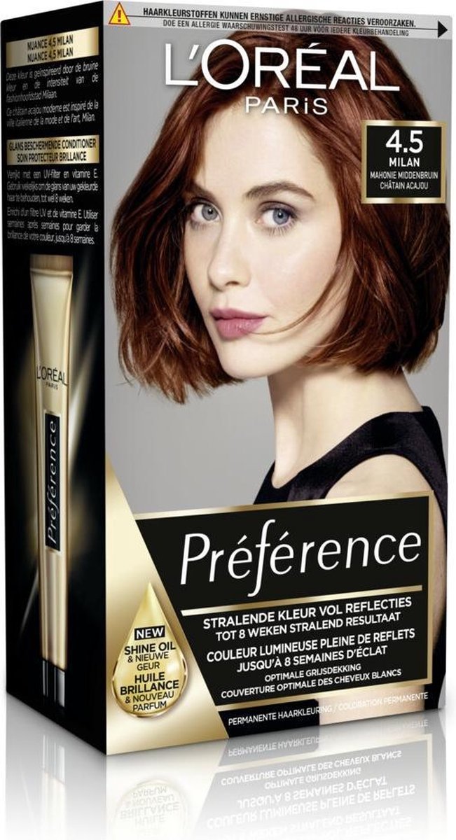 3x L'Oréal Preference Haarkleuring 4.5 Riviera - Mahonie Middenbruin | bol