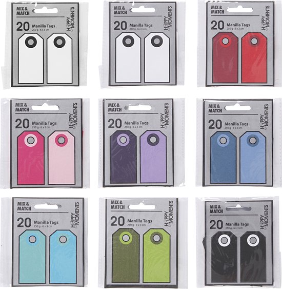 Manilla-labels, afm 6x3 cm, 250 gr, diverse kleuren, 30x10 stuk/ 1 doos ...