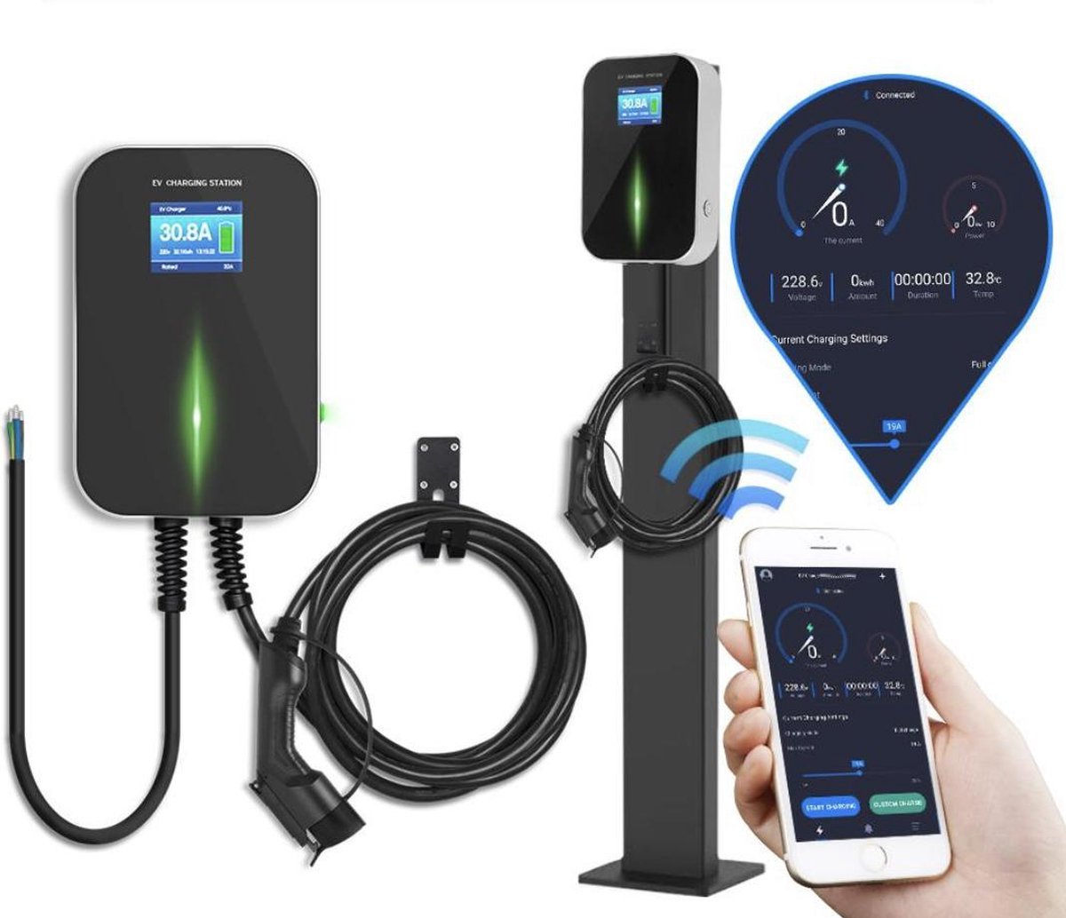 Laadpaal Wallbox Laadstation Smart APP 11kw 16A 3-Fase Type 2 Stekker ...