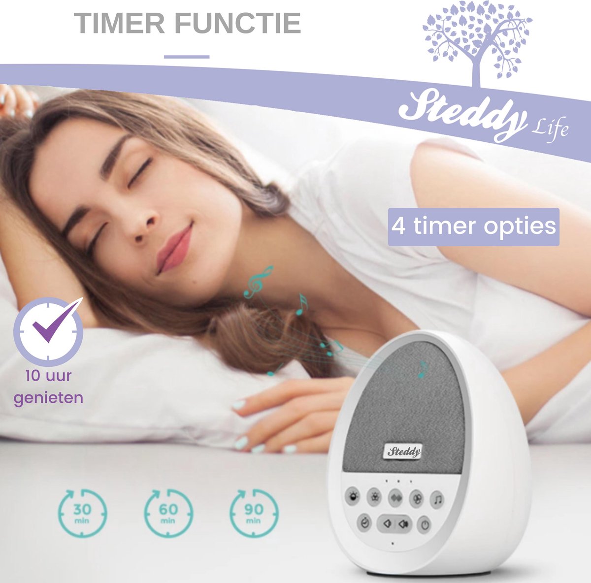 Slaaptrainer Steddy - Slaap Machine - Nachtlampje - White Noise Baby | bol