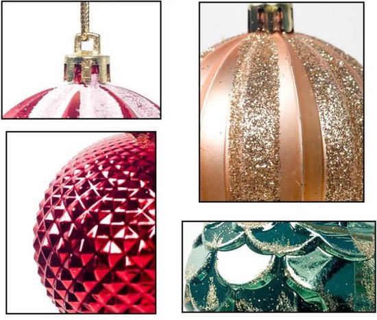 Rode Kerstballen set - 12 Stuks - 6cm - Diverse Patronen - Glitter ...