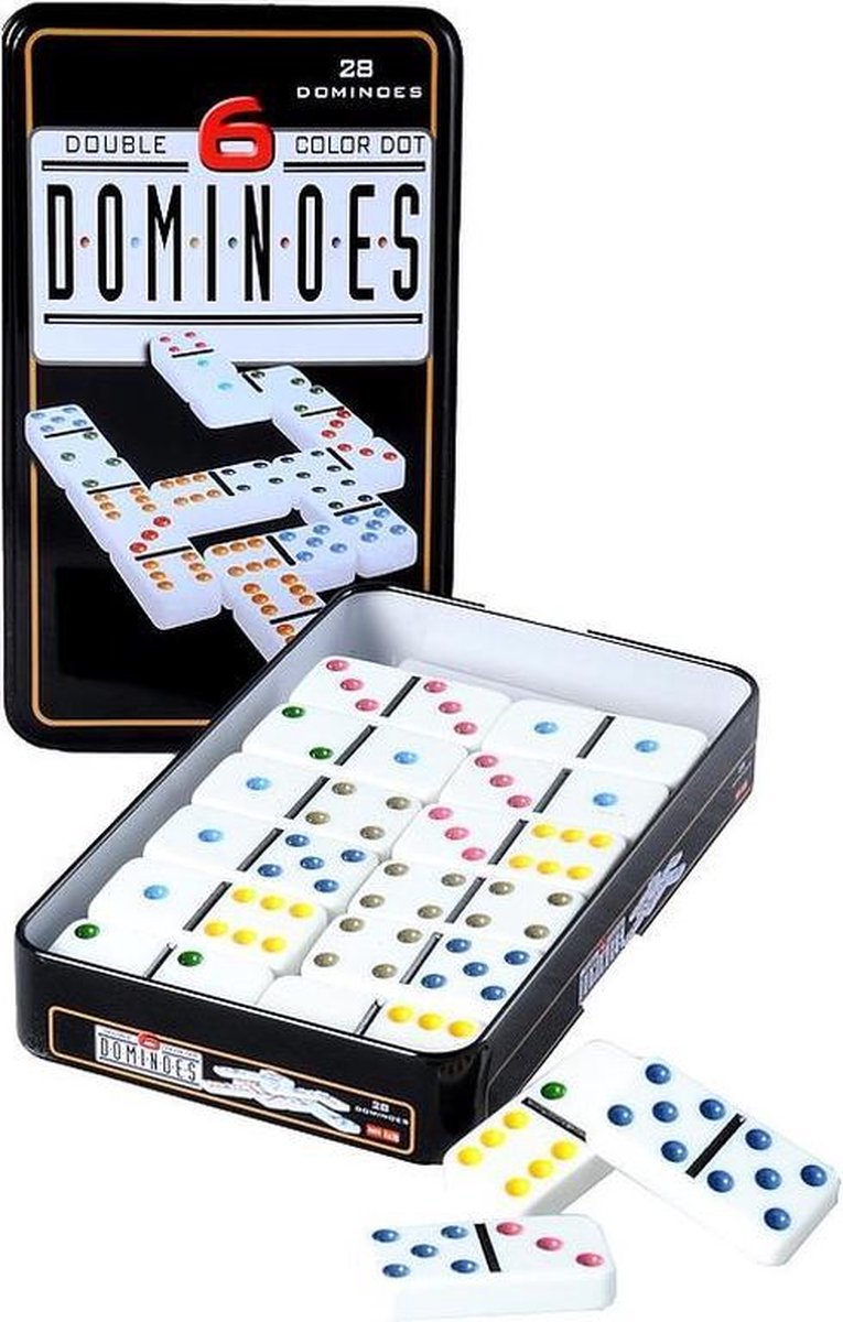Domino spel dubbel 6/double 6 in blik en 112x gekleurde stenen ...