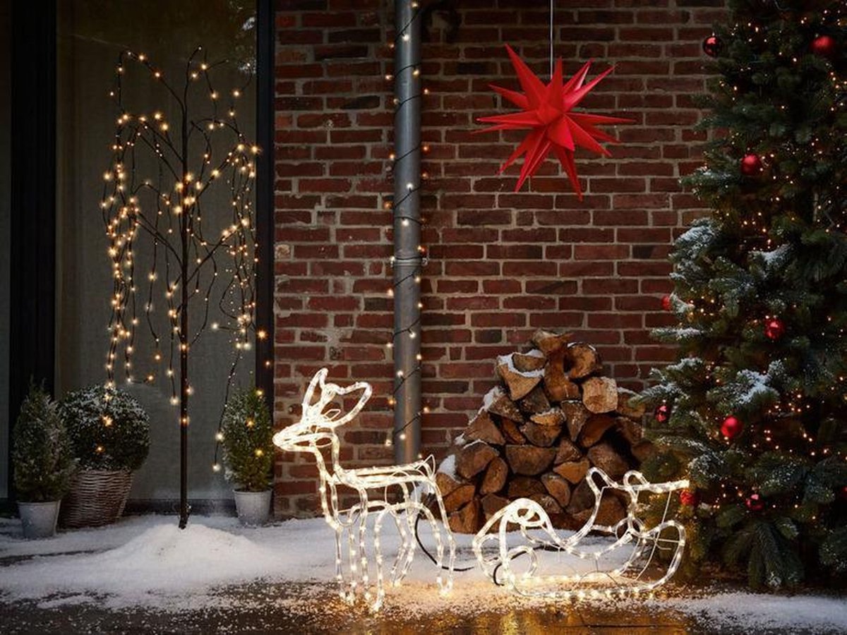 Kerstverlichting buiten en binnen - Rendier met Slee - 3D figuur ...