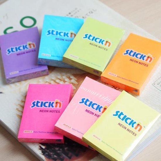 Stick'n sticky notes - 76x51mm, neon paars, 100 memoblaadjes | bol