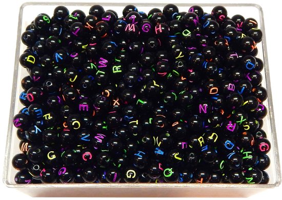 Letter Kralen Zwart A-Z 8 mm Ronde Kralen Set 200 Stuks Kleurrijke ...