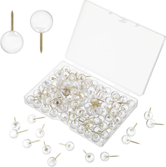 Premium - Transparante Ball Push Pins in Organizer Box - 100 stuks ...