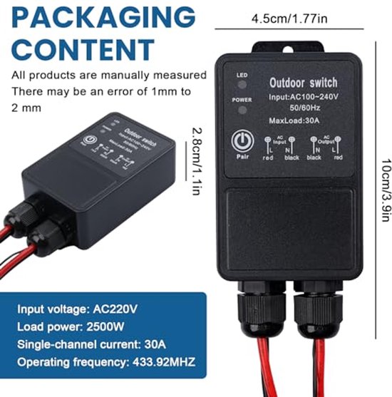 Wireless Remote Control Switch with Remote Control, Waterproof, 240V ...
