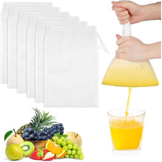 EXCITAT 6 stuks Notenmelkzakken - 20 x 30 cm Filterdoek - Herbruikbaar ...