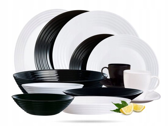 Luminarc Harena Servies voor 6 Personen - 38 Delig Zwart Wit | bol