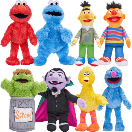 Sesamstraat Set van 8 Pluche Knuffels 40 cm (Bert, Ernie, Elmo, Cookie ...