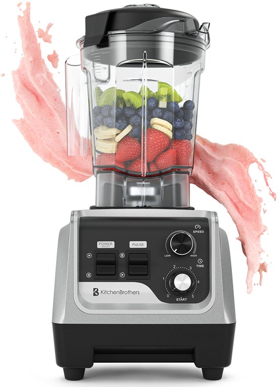 KitchenBrothers Power Blender - 1600W - 2L - Smoothie Maker - IJscrusher - Metallic Grijs | bol