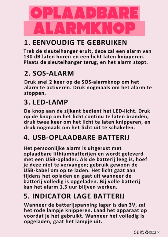 Persoonlijke Alarmknop - Veiligheidsalarm met Zaklamp - 130 dB ...