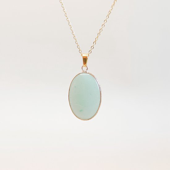 Ava&Imber Groene Jade Ketting Ovaal Stainless Steel Goud (RVS) | bol