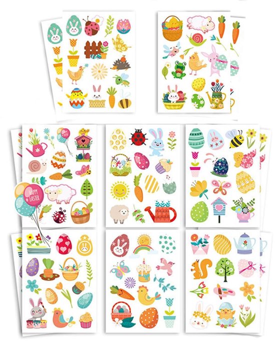 16 Sheets (8 Patterns) Easter Theme Stickers Easter Egg Bunny Stickers ...