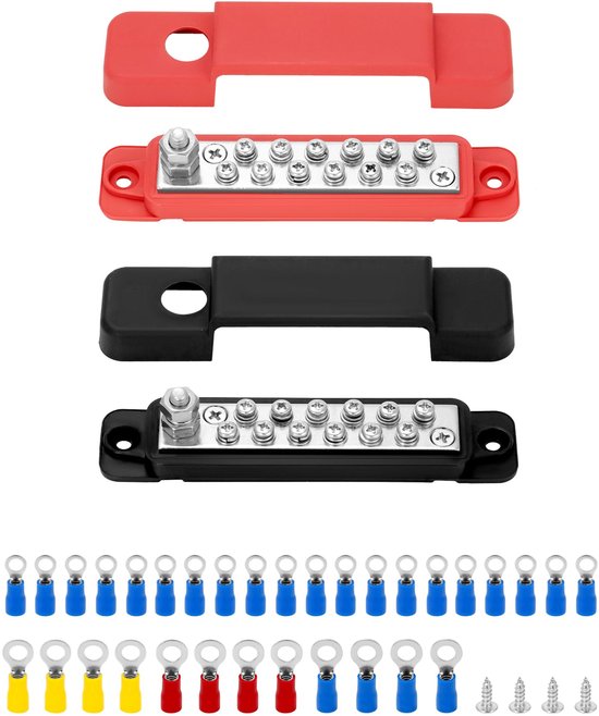 ® 180A 12-48V Bus Bar - 6mm Terminal Bolts - met 32 Wire Terminals ...