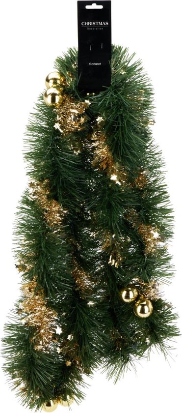 Guirlande Kerstslinger – 270 cm – Groen met Goudkleurige Decoratie ...