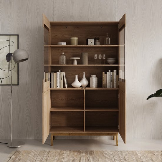 MEUBELLA Vitrinekast Storm - Eiken vitrine kast - 106 cm | bol