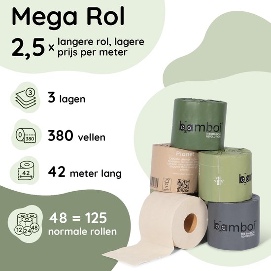 Bamboi Toiletpapier - Bamboe Wc Papier (3-laags) - 48 Maxi rollen - 400 ...