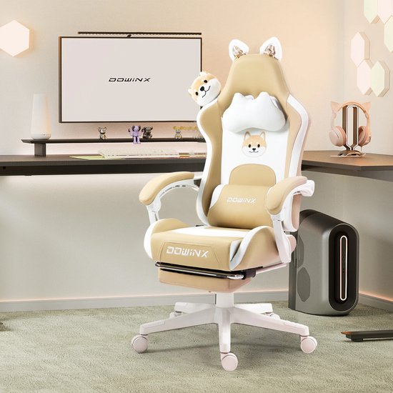 Sattire Gamingstoel met Hondenoren– Licht Bruin – Ergonomisch – Voet ...