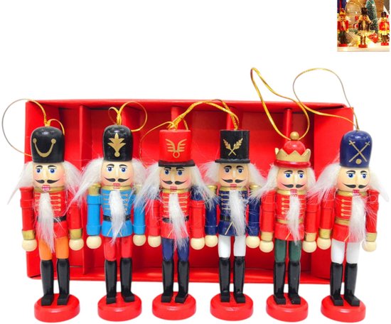 6 stuks - Set Notenkraker Ornamenten - Houten Notenkraker - Kerst ...