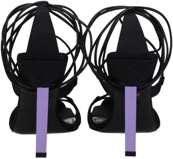 High Heel Leather Sandals with Self Tie Closures Wo - Black | bol
