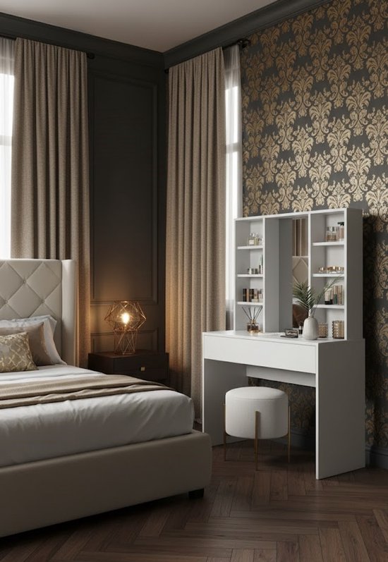 Alexa Luxe Kaptafel – Moderne Witte Make-Up Tafel met Grote Spiegel ...