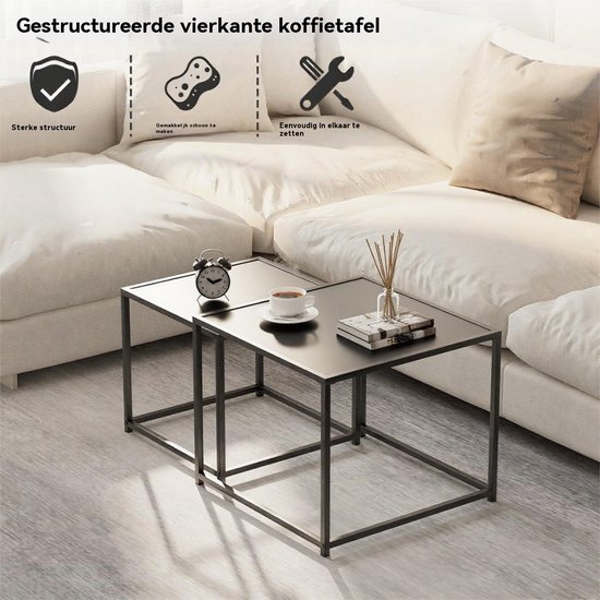 2 coffee tables-zwart – modern square coffee table set-ruimtebesparend ...