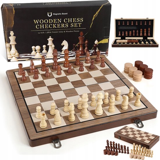 2-in-1 Bordspel - Magnetisch Schaak & Damspel - Groot & Reisvriendelijk ...