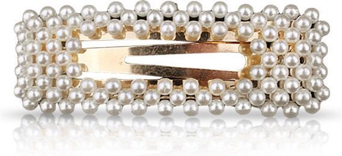 Haarspeld goud met witte parels | Haaraccessoires | rechthoekig ...