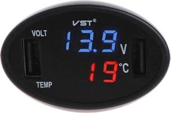 VST Double Charger 3-in-1 Voltmeter Auto - Thermometer - USB-Lader ...