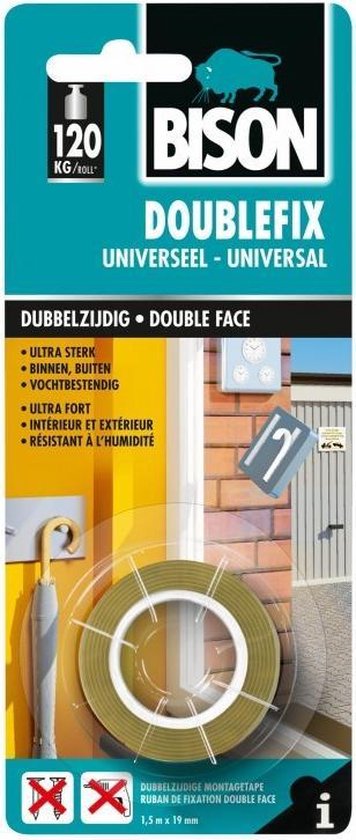 Bison doublefix universeel dubbelzijdige montagetape - 19 mm. x 1,5 meter | bol.com