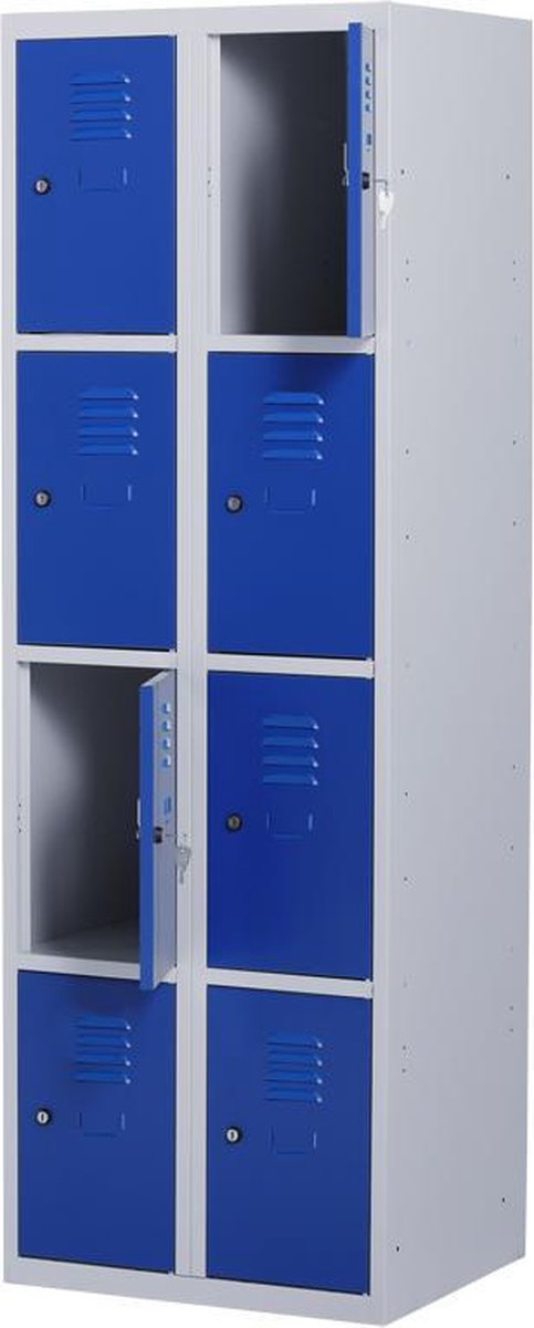 Lockerkast metaal met slot - 8 deurs 2 delig - Grijs/blauw - 180x60x50 ...