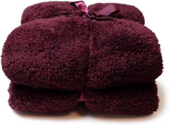 Fluffy Plaid - Knuffeldeken - Zachte Teddy Stof - 150x200 cm - Wijnrood ...