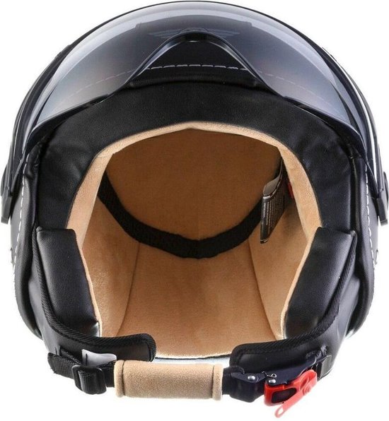 MOTO H45 , Jethelm grijs, met leren afwerking, scooterhelm, motorhelm ...