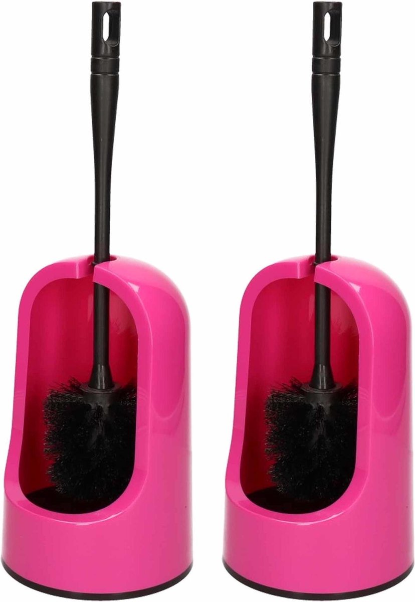 2x Toiletborstels/wc-borstels met houder roze - 40 cm ...