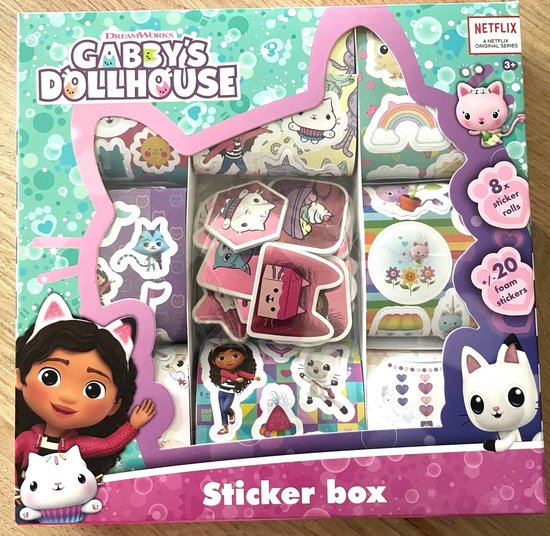 Gabby's Dollhouse Sticker box - 8 rollen stickers & 20 foam stickers | bol