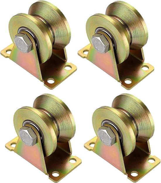 4 Pieces Rope Pulley V Groove Roller Wheel Steel Casters Heavy Load ...