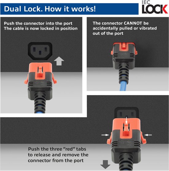 ACT Netsnoer C14 IEC Lock+ Dual Locking - C15 IEC Lock+ blauw 2 m ...