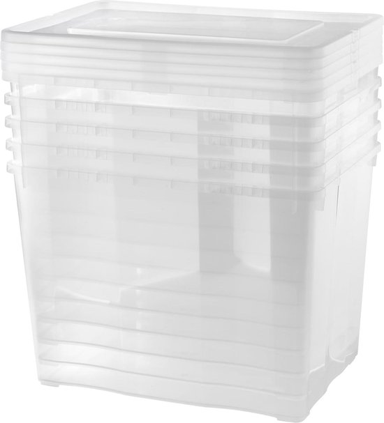 Opbergboxen 5 x 20 L medium hoog - stapelbaar en transparant - set van ...