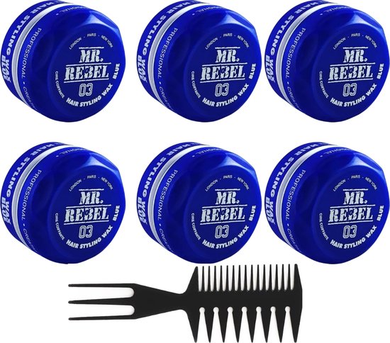 Mr.Rebel Haar Wax Mannen 03 Blauw 6 Stuks met een Styling Kam | bol