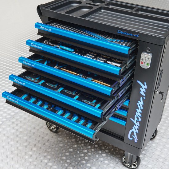 Datona® Gevulde gereedschapswagen Exclusive (261-delig) - Blauw | bol