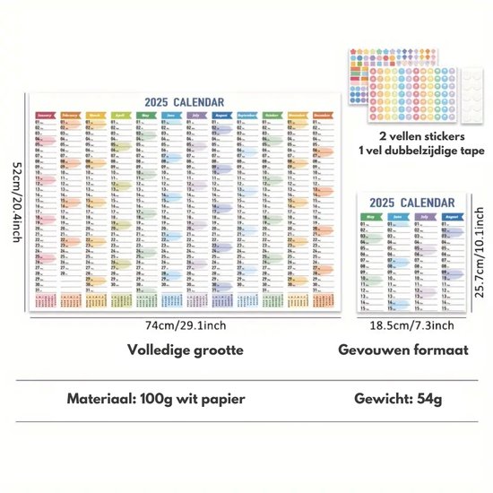 Jaarplanner 2025 - Stijlvolle Muurposter - 74 x 52 cm - Muurkalender ...
