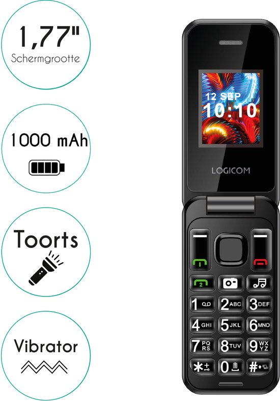 Logicom - Fleep 450 - klapbare telefoon - 4G - 128MB - Zaklamp - Zwart ...