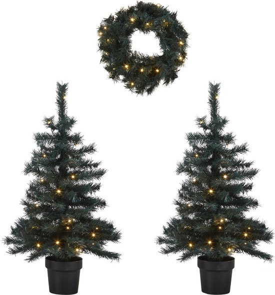 Home 2 verlichte kerstbomen en krans (voor binnen en buiten) | bol