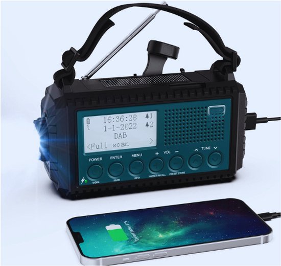Zwengelradio DAB/DAB+/FM Draagbare Noodradio 5000 mAh Oplaadbare ...